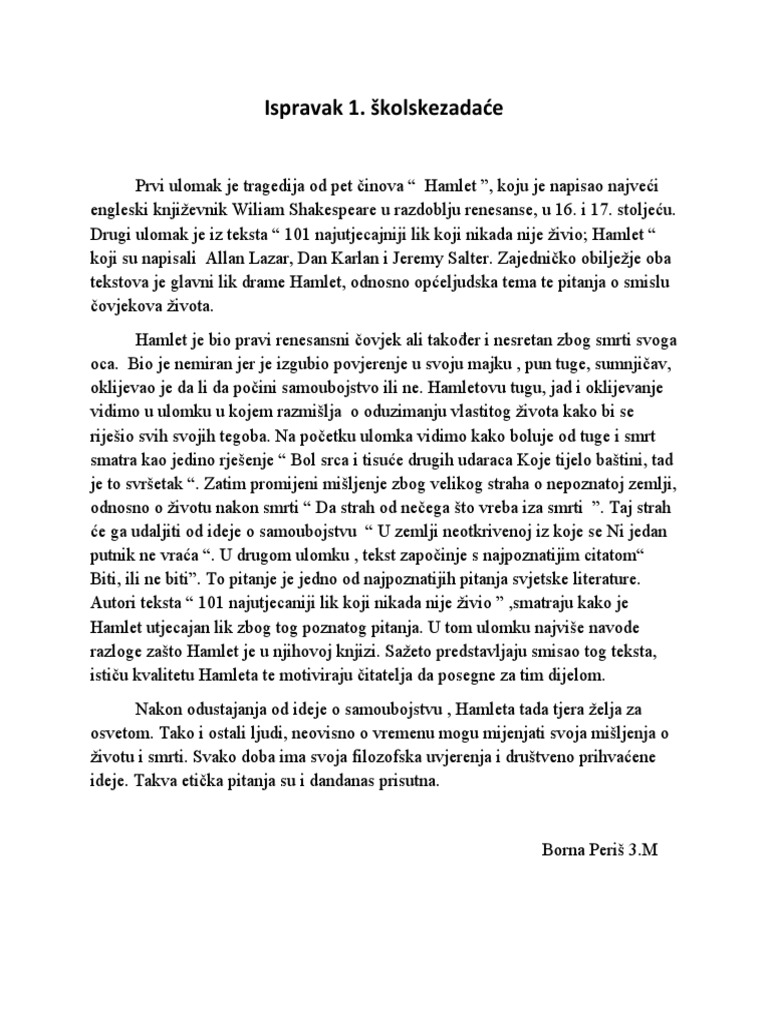 Usporedni Esej Borna Periš | PDF