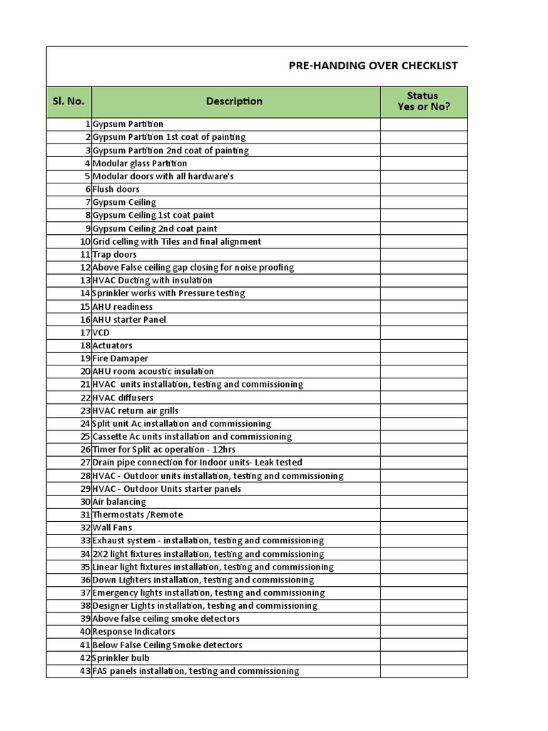 7.14 - Pre-Handing Over Checklist - Sample Format | Download Free PDF ...