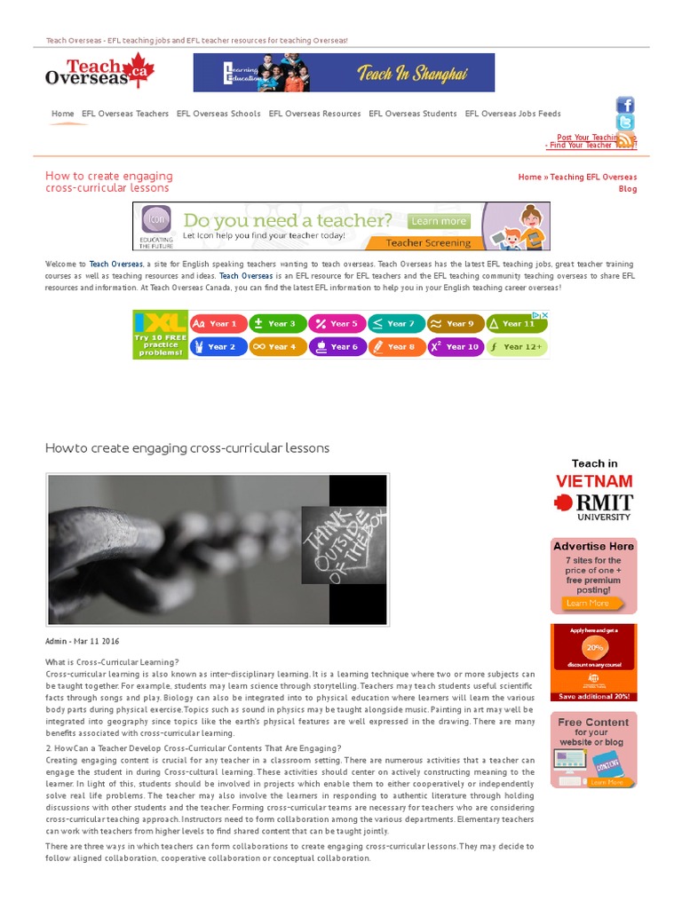 M1 - E1 - L2 - How To Create Engaging Cross-Curricular Lessons | PDF | English As A Second Or ...