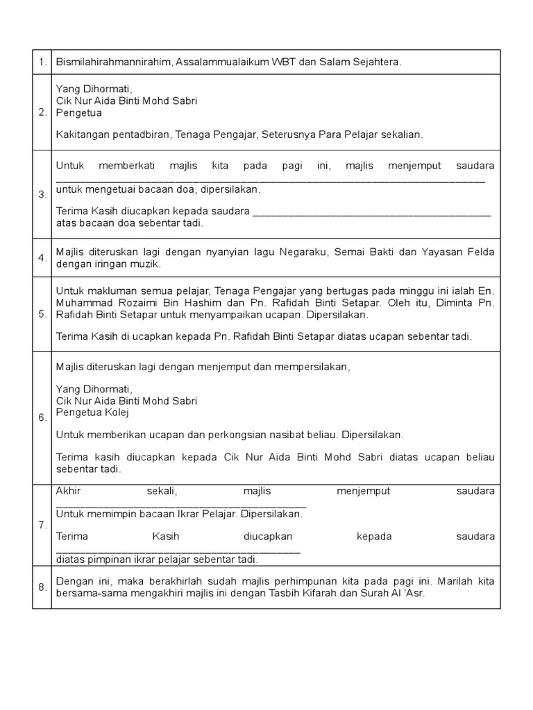 TEKS MC PERHIMPUNAN SEKOLAH | PDF