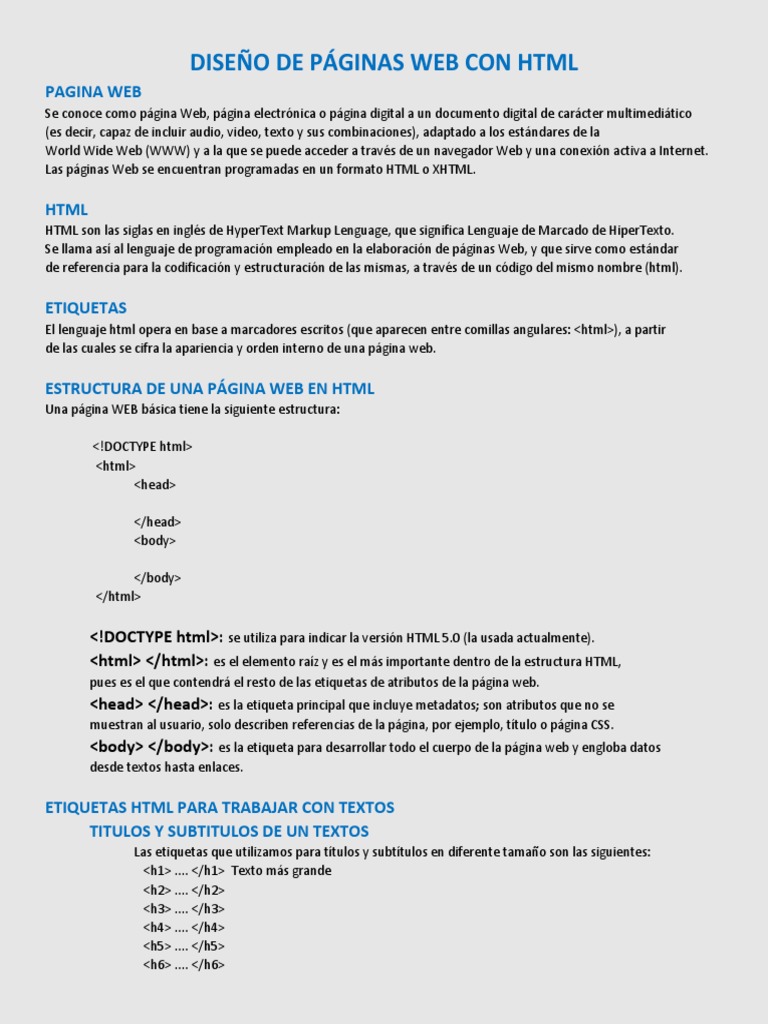 Diseño de Páginas Web Con HTML | PDF | HTML | Página web