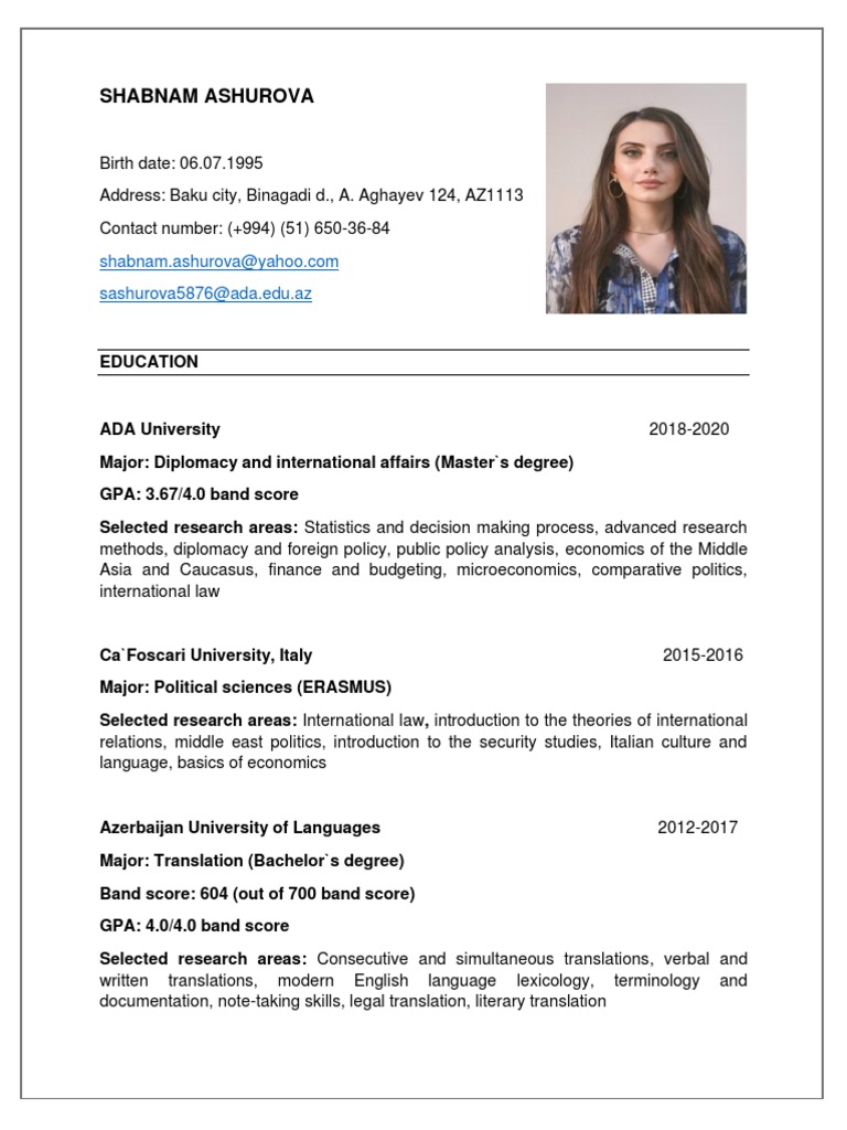 Shabnam Ashurova CV 2022 (1) | PDF | Azerbaijan | Translations