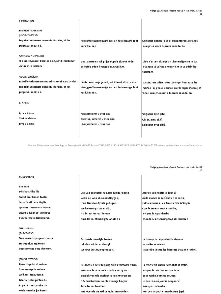 Mozart Requiem Tekst en Vertaling | PDF | Messe | Liturgie et culte ...