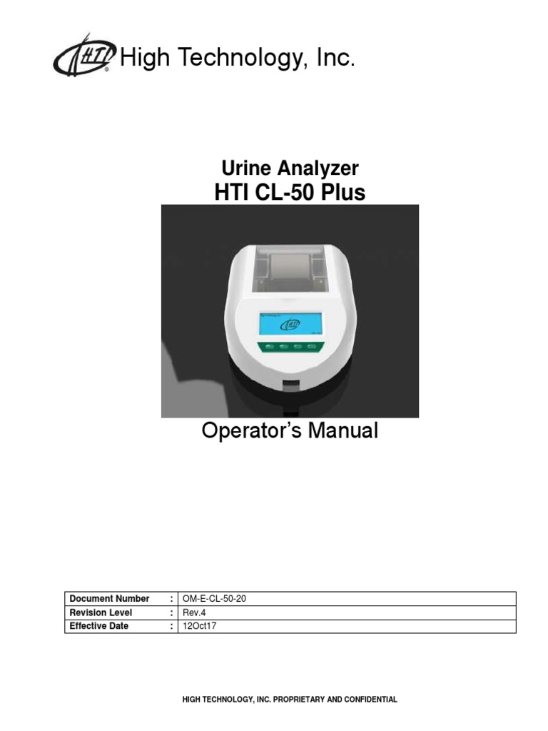 Urine Analyzer HTI CL-50 Plus Operator's Manual | PDF