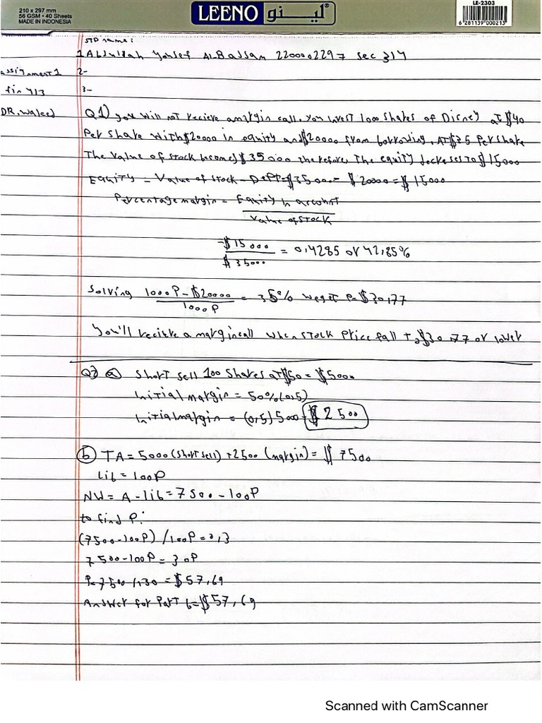 Fin 413 Assignment 1 | PDF