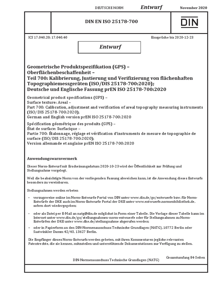 Din en Iso 25178-700 e 2020-11 | PDF