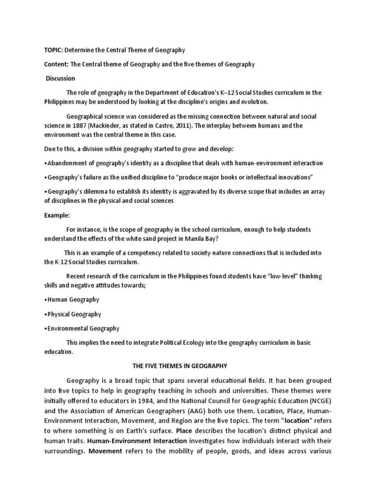 CENTRAL THEME OF GEOGRAPHY - Aballe | PDF | Geography | Social Sciences