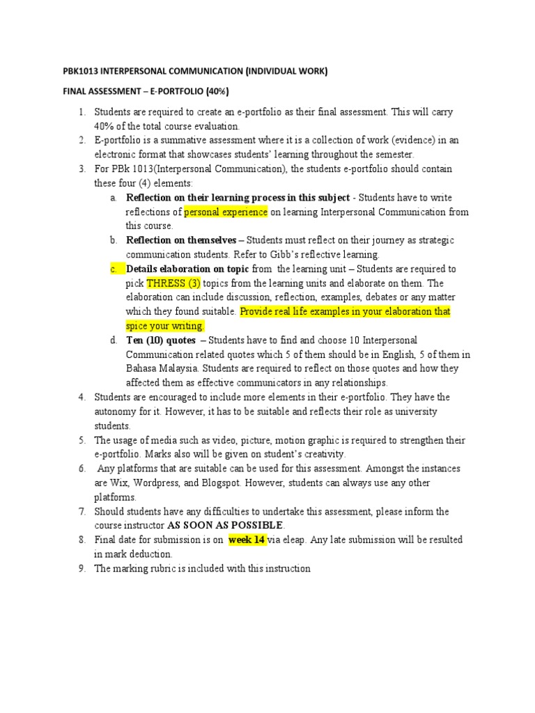 editedPBK1013 Eportfolio Final Assesment Guideline and Rubric | PDF | Educational Assessment ...