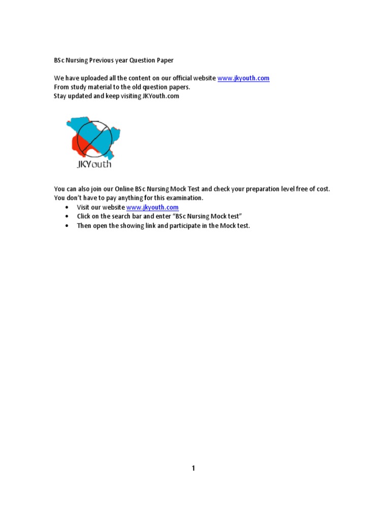 BSc Nursing Previous year Question Paper (1) | PDF