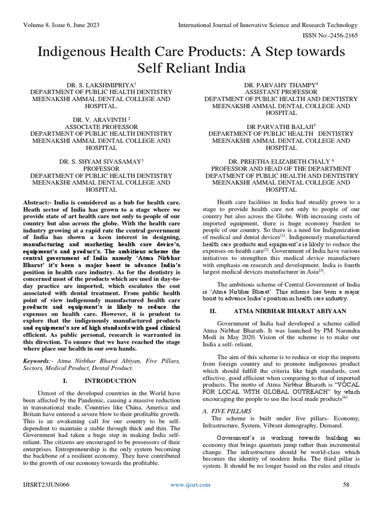 Indigenous Health Care Products: A Step Towards Self Reliant India ...