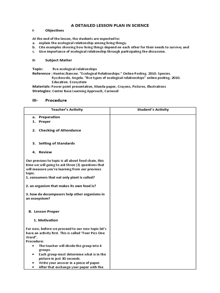 A DETAILED LESSON PLAN IN SCIENCE | PDF | Lesson Plan | Ecology