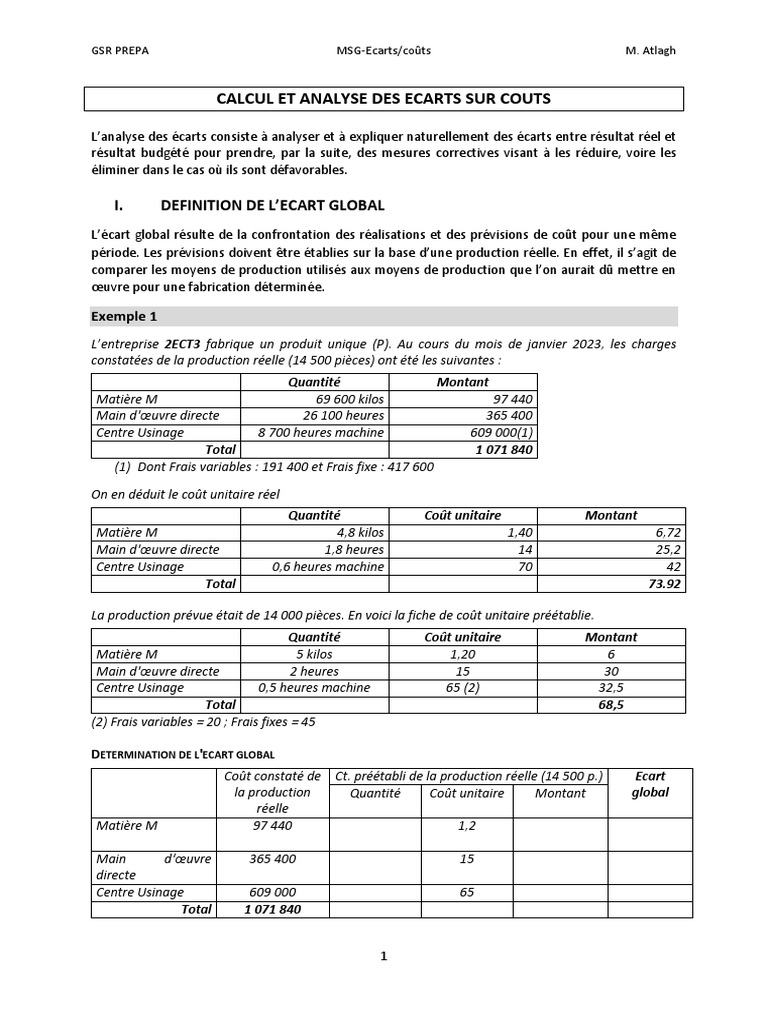 Cours Eleve Analyse Des Ecarts Sur Couts | PDF | Méthodes et références ...