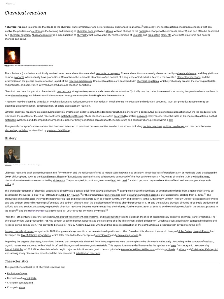 Chemical Reaction - Wikipedia | PDF | Chemical Reactions | Redox