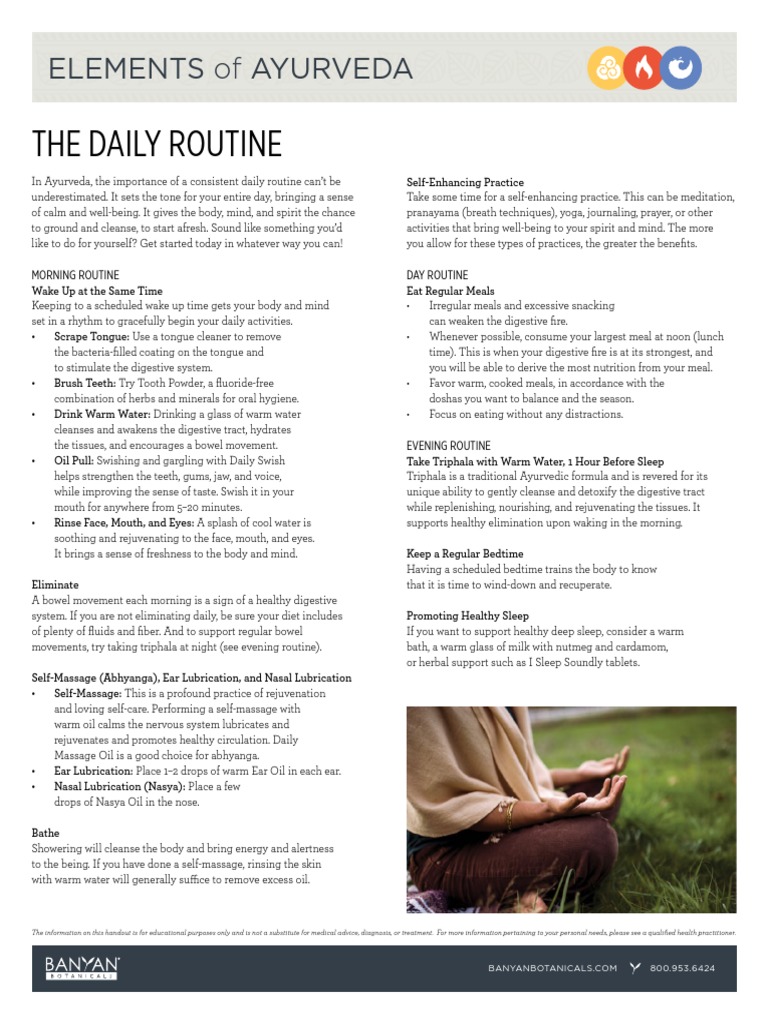 Elements of Ayurveda Daily Routine Guide | PDF | Ayurveda | Oral Hygiene