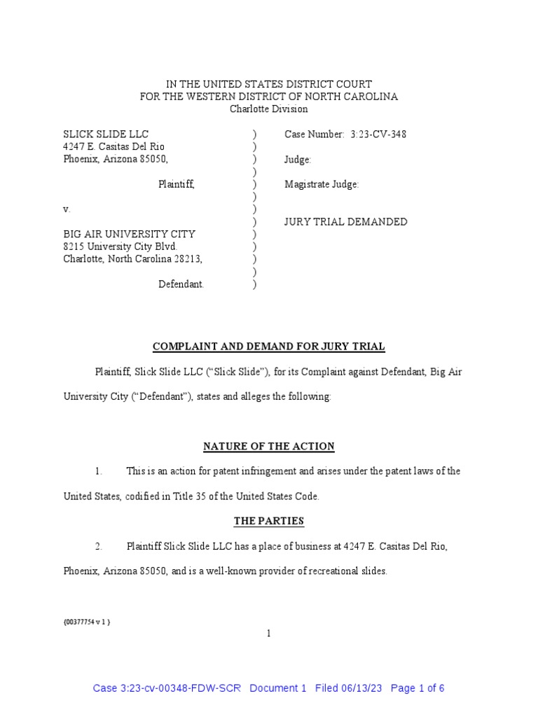 Slick Slide v. Big Air - Complaint | PDF | Complaint | Damages