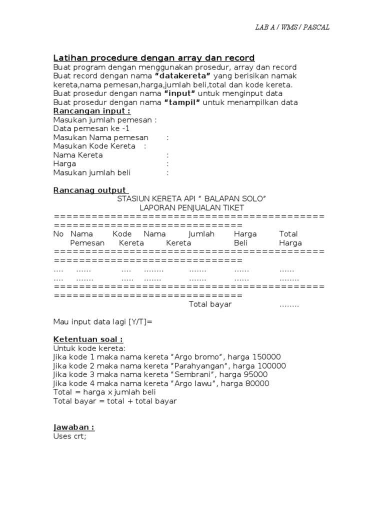Latihan Procedure Dengan Array Dan Record | PDF