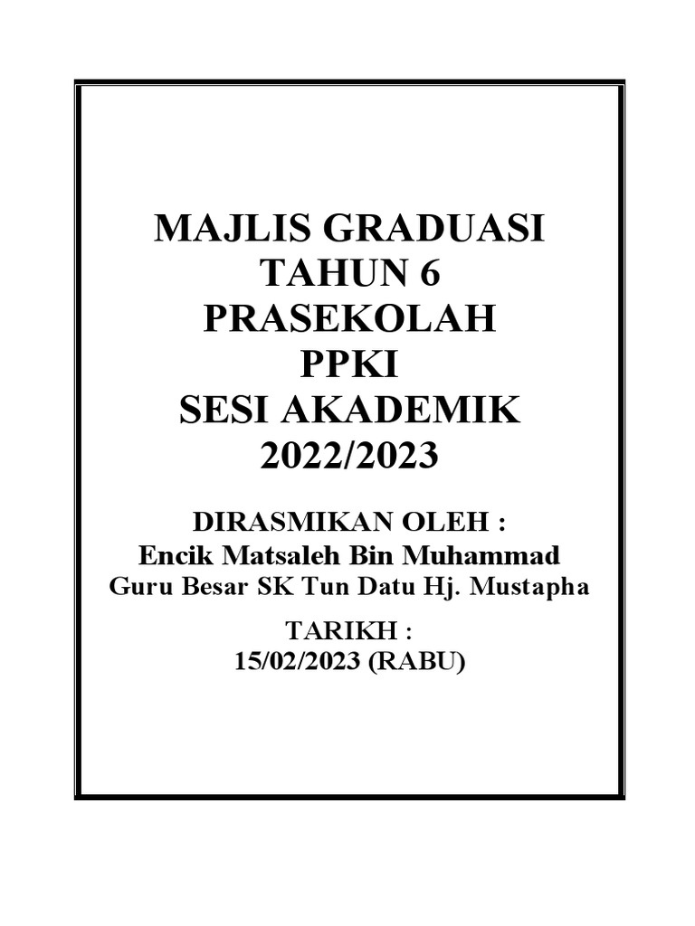 Hari Graduasi Tahun 6 Dan Prasekolah | PDF