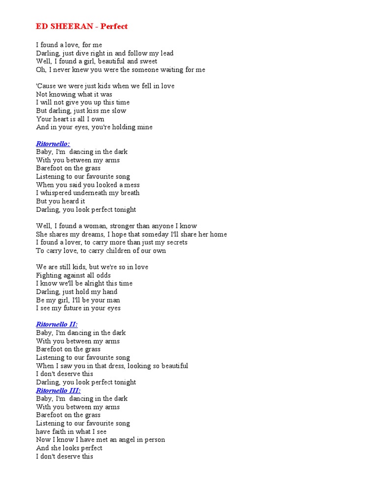 Ed Sheeran's "Perfect" Lyrics | PDF