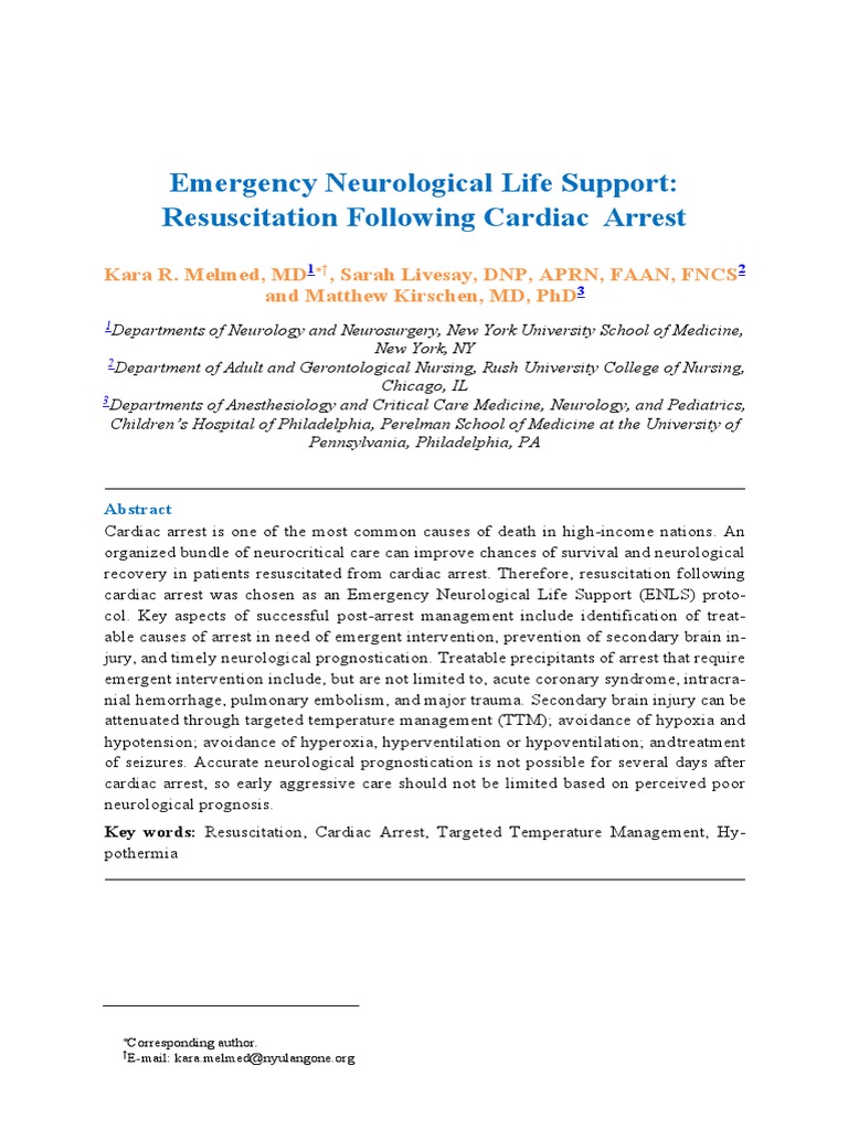 Emergency Neurological Life Support: Resuscitation Following Cardiac ...