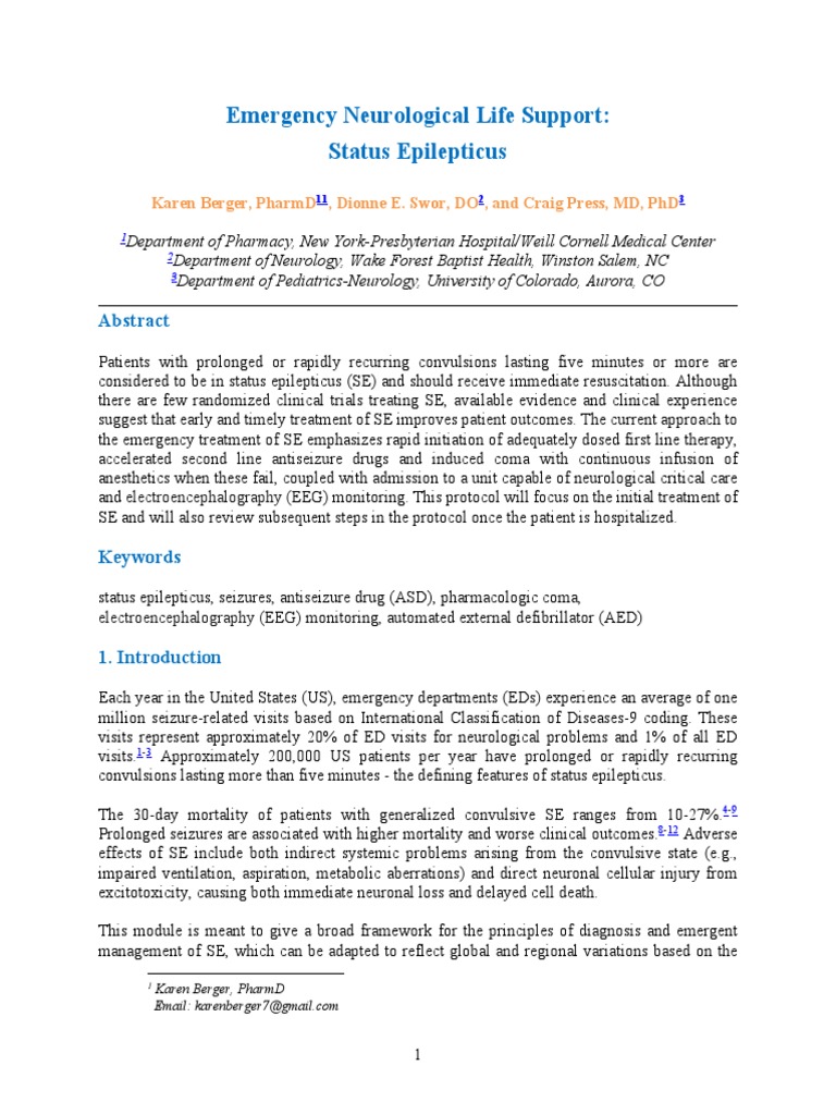 Emergency Neurological Life Support: Status Epilepticus | PDF ...