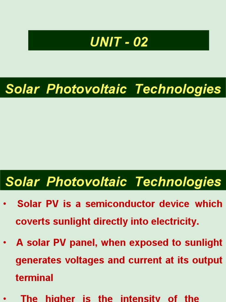 Unit - 02 Solar PV | PDF | Photovoltaics | Photovoltaic System