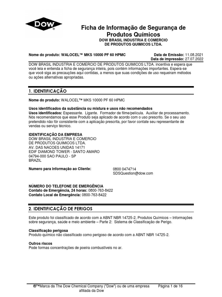 ADITIVO - WALOCEL™ MKS 10000 PF 60 Methyl Hydroxypropyl Cellulose - SDS ...