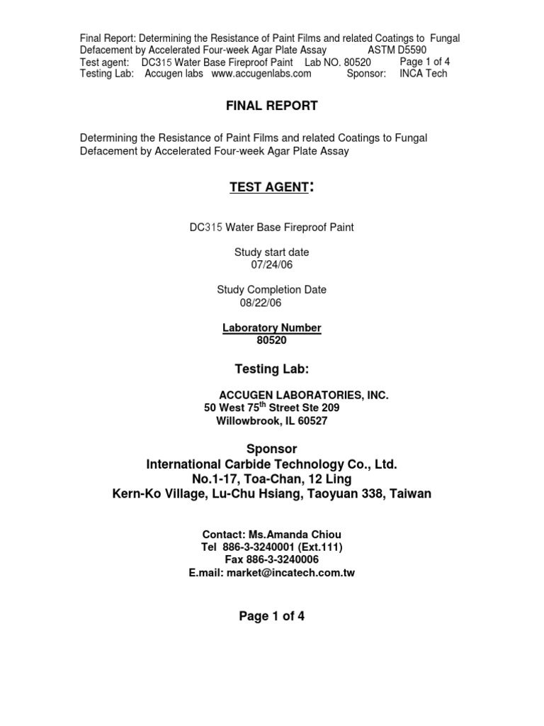 Astm d5590 Antifungal Testing | PDF