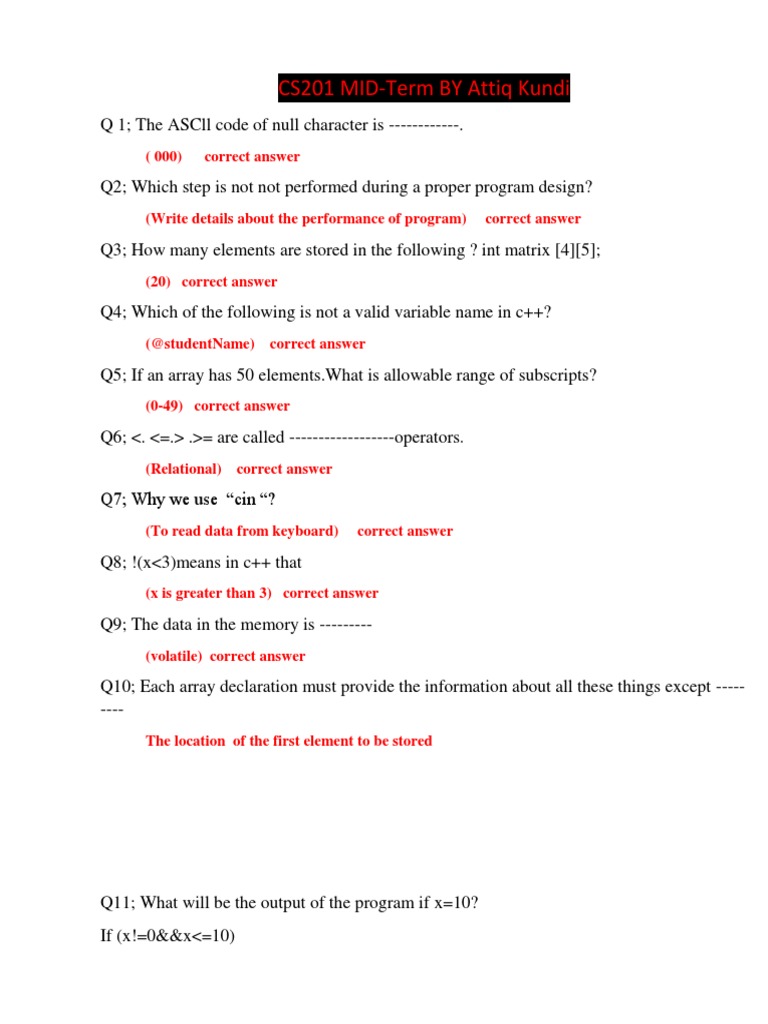 CS201 MID Term Solved MCQs Mega File-1 | PDF