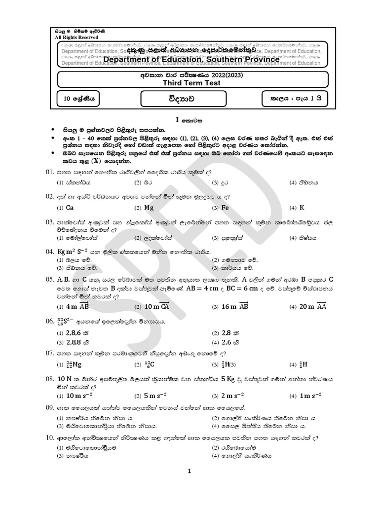 Grade 10 Full Paper | PDF