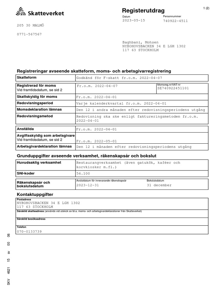 Skatteverket: Registerutdrag | PDF