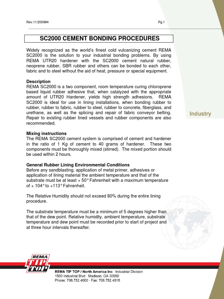 REMA TIP TOP SC2000 Cement Bonding Procedures Rev4 | PDF