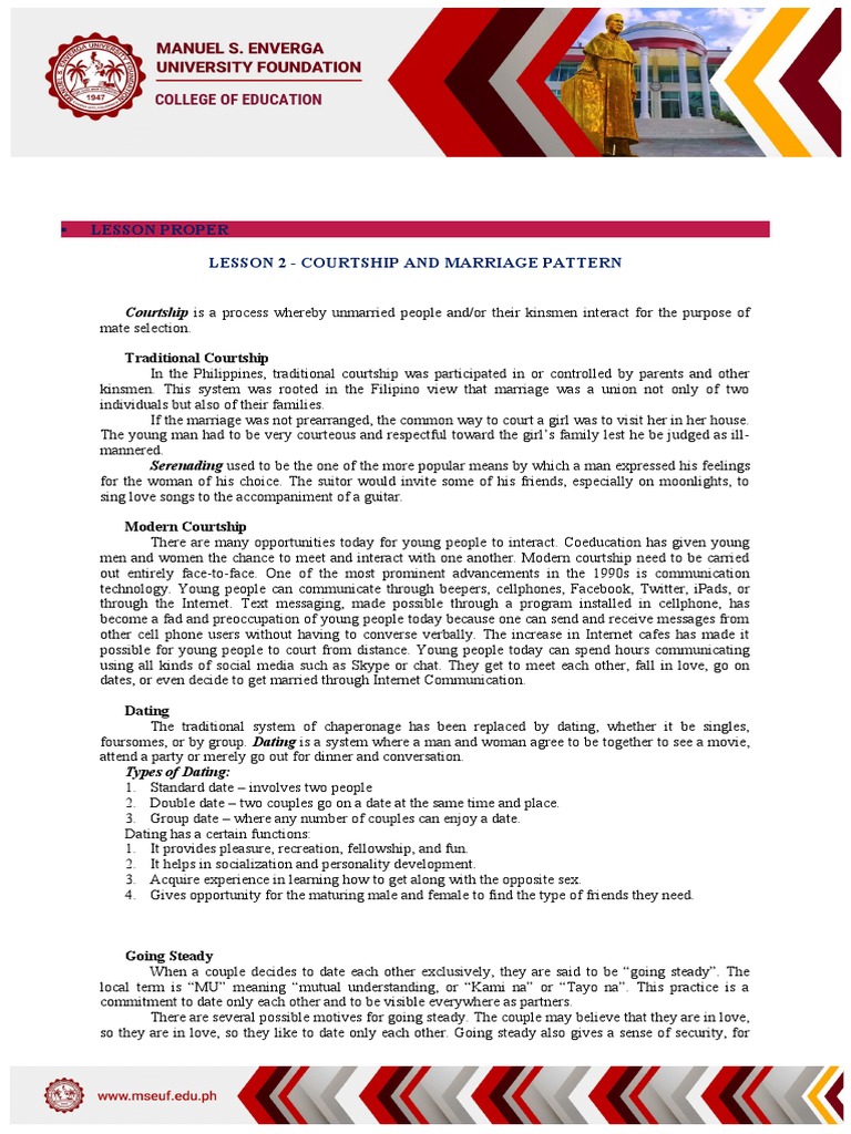 Lesson 2 - Courtship and Marriage Pattern | PDF