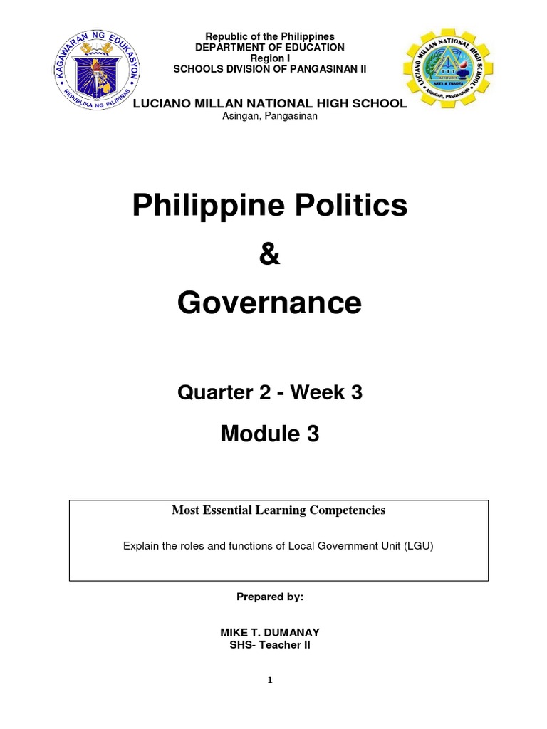 Philippine Politics & Governance: Quarter 2 - Week 3 | PDF