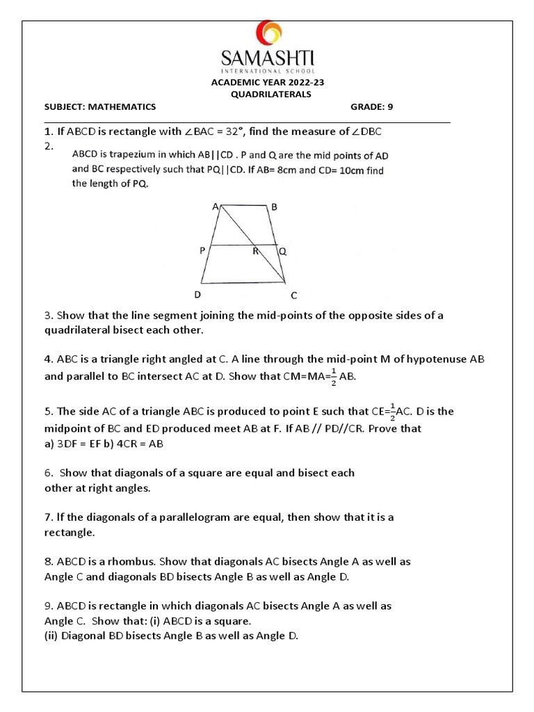 Grade 9 Quadrilaterals Worksheet | PDF | Teaching Methods & Materials