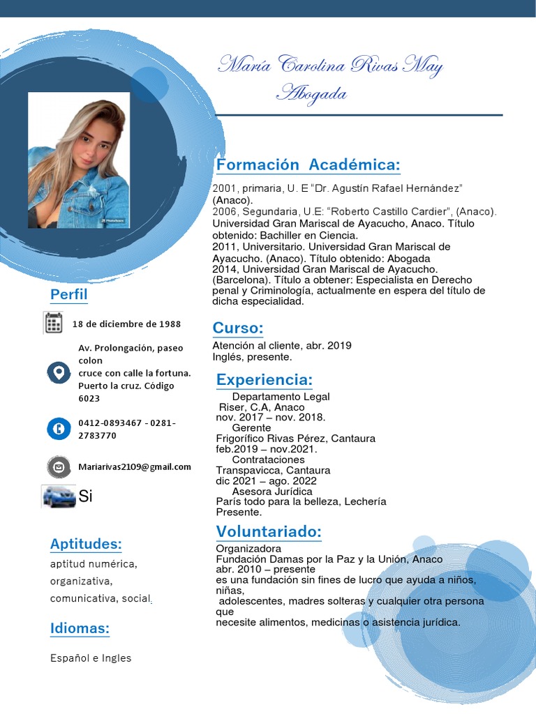 Curriculum de María Carolina Rivas | PDF