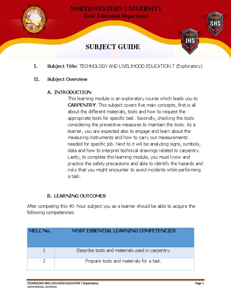 I. Subject Guide (Carpentry) | PDF | Icon (Computing) | Risk