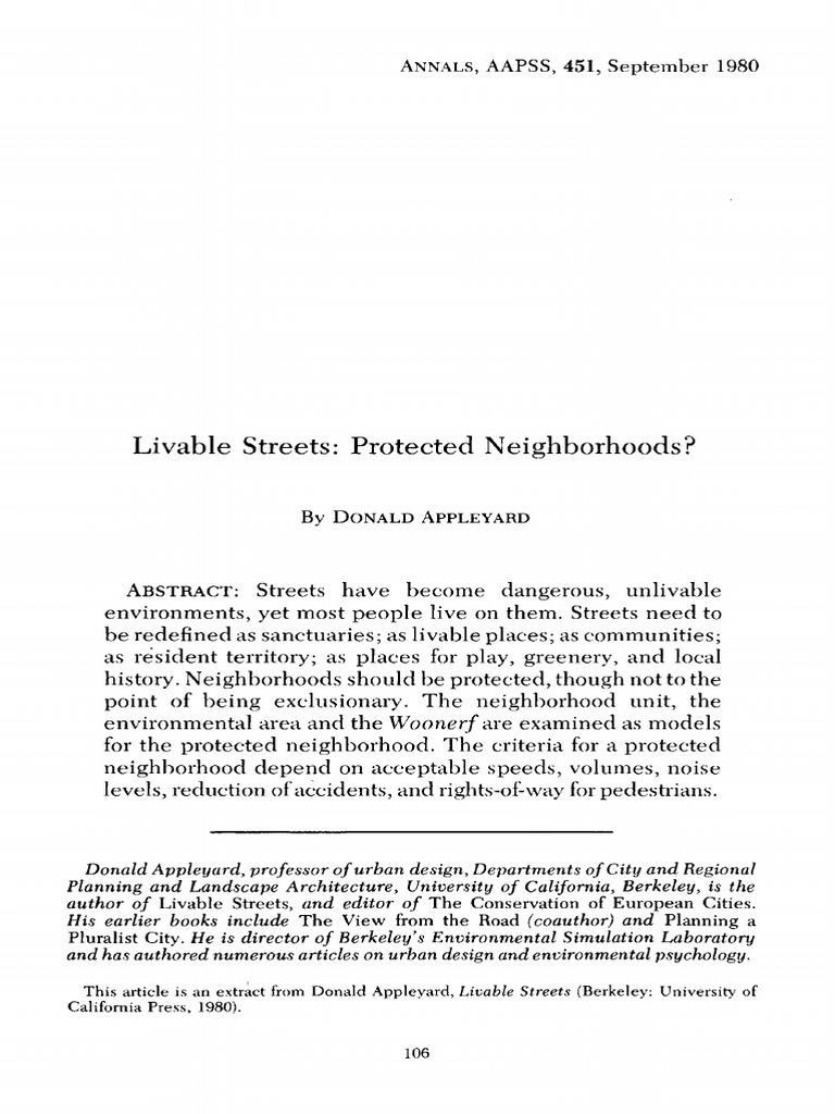 Livable Streets by Donald Appleyard | PDF | Art