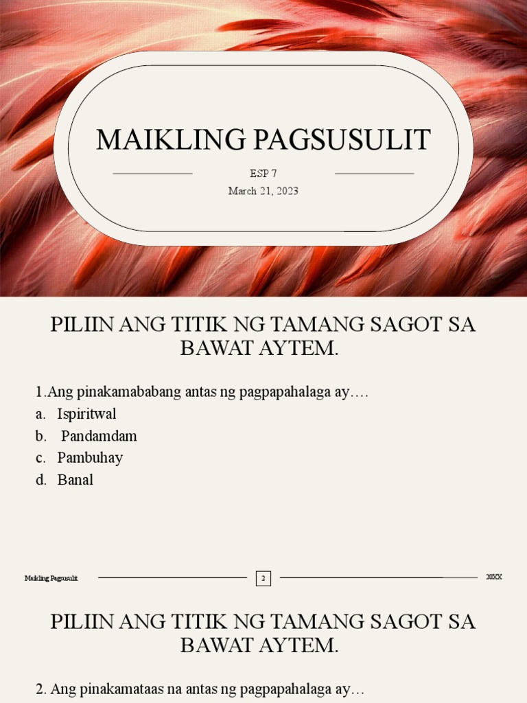 Maikling Pagsusulit Antas NG Pagpapahalaga | PDF