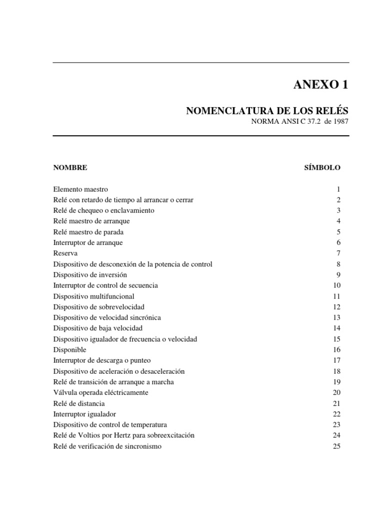 01 Nomenclatura ANSI C 37 | PDF | Relé | Energia electrica
