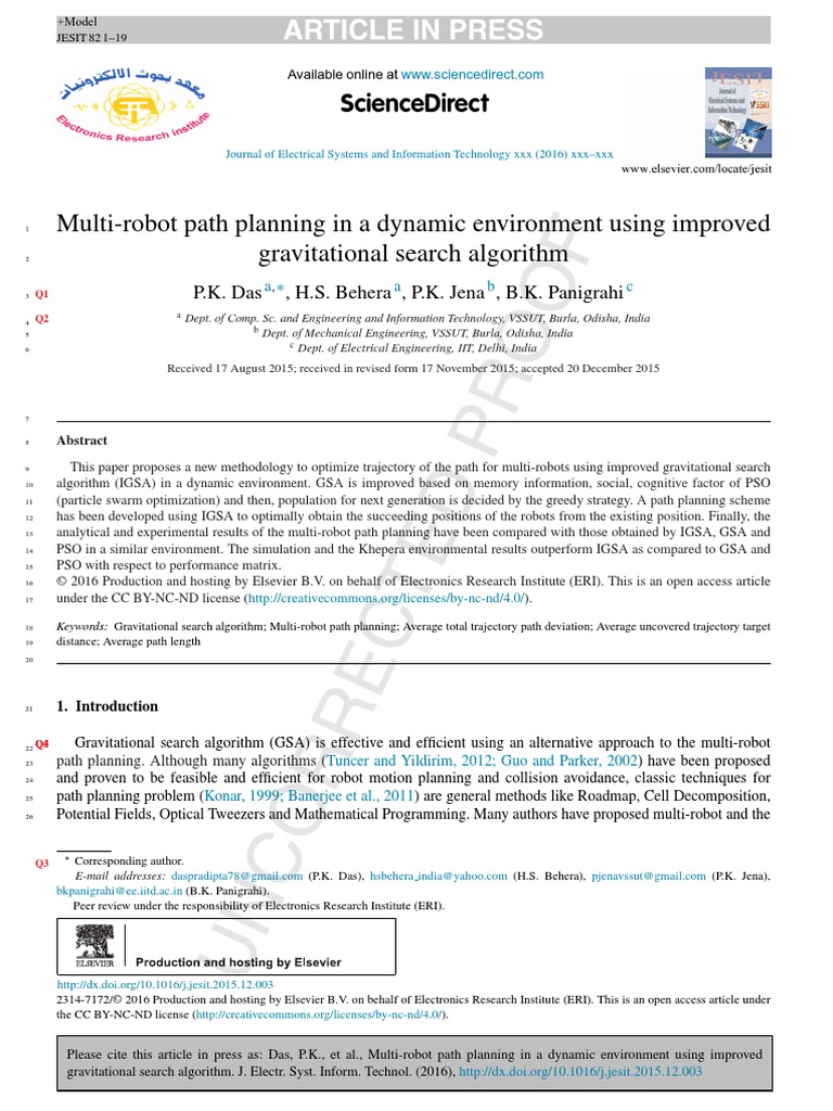 Multi Robot Path Planning In A Dynamic Environment Using Improved Gravitational Search Algorithm 3610