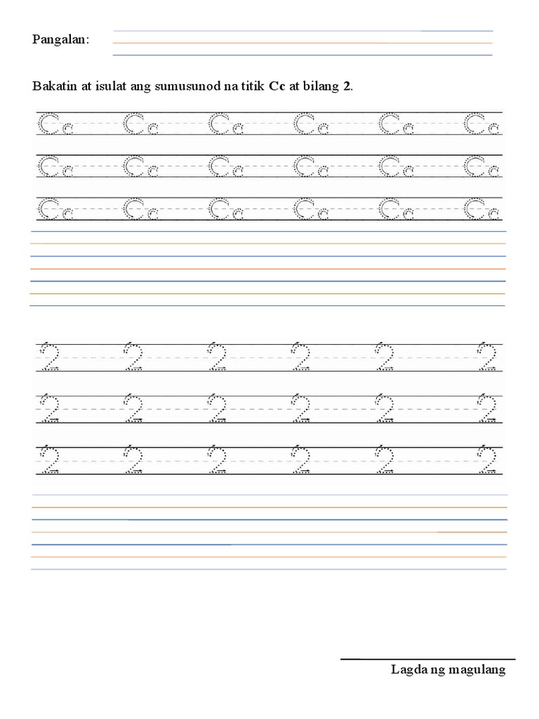 Pangalan: Bakatin at Isulat Ang Sumusunod Na Titik CC at Bilang 2 | PDF