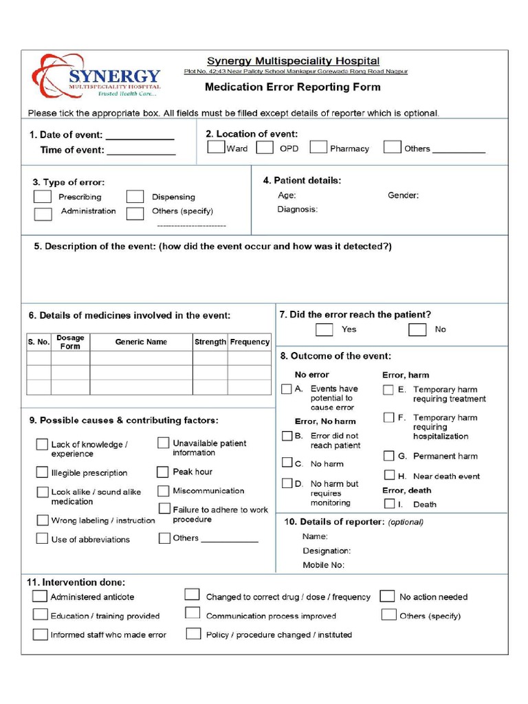 Medication Error Reporting Form | PDF