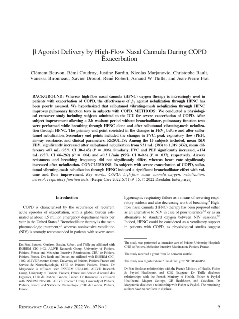 β Agonist Delivery by High-Flow Nasal Cannula During COPD Exacerbation | PDF | Chronic ...