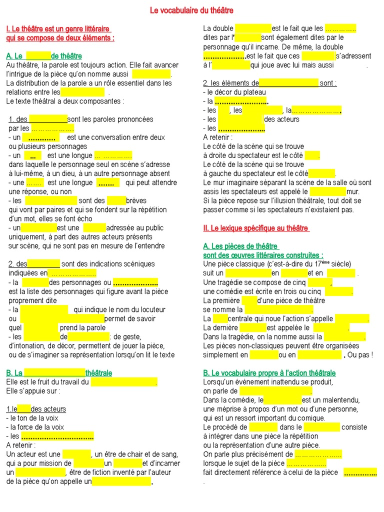 Le Vocabulaire Du Théâtre Pdf – Fiche 5 : Le lexique du théâtre – GZVZU