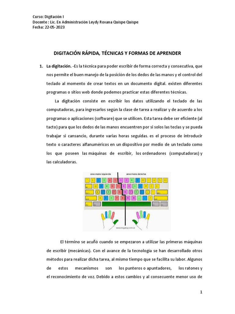 Digitación, Tecnicas y Ejercicios Unidad 1, MODULO 1 | PDF