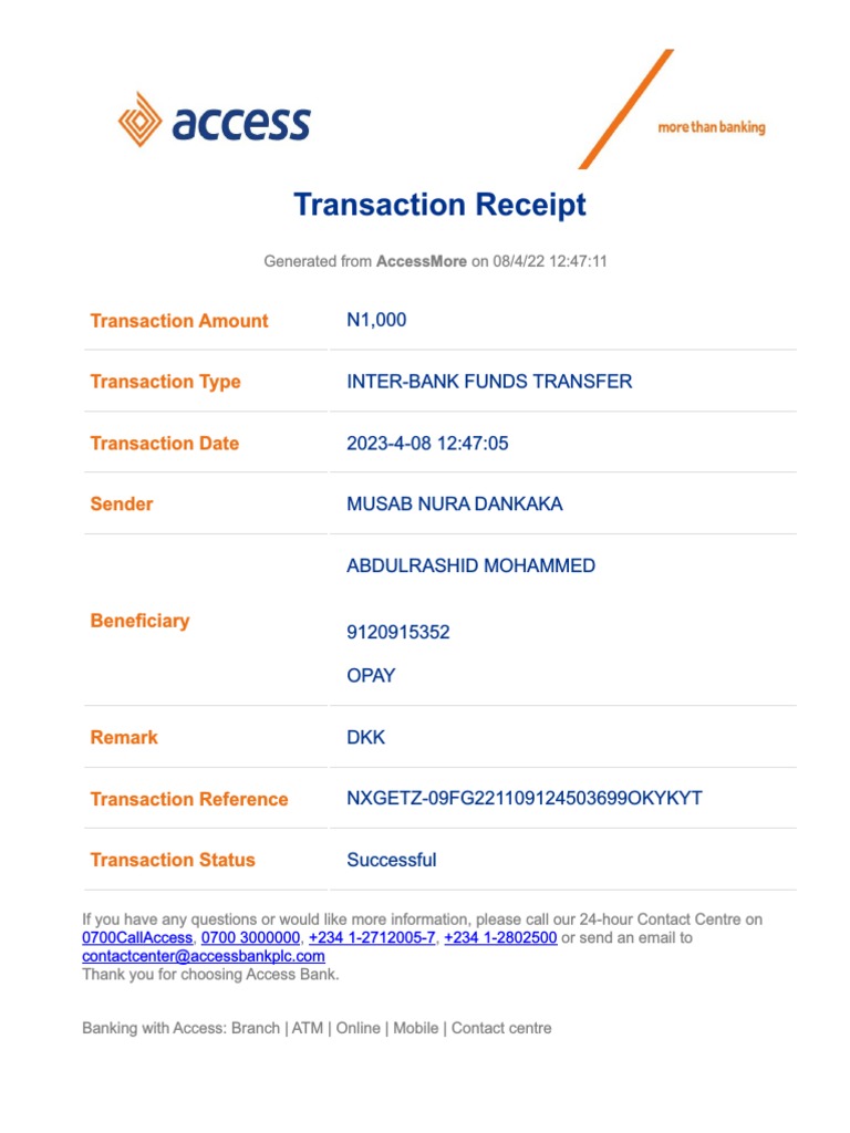 Bank Transfer Receipt | PDF