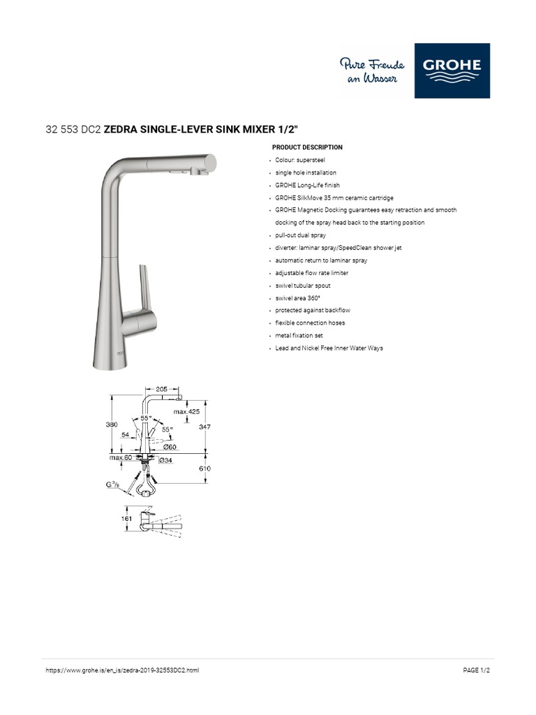 GROHE Specification Sheet 32553DC2 | PDF | Building Materials | Tools