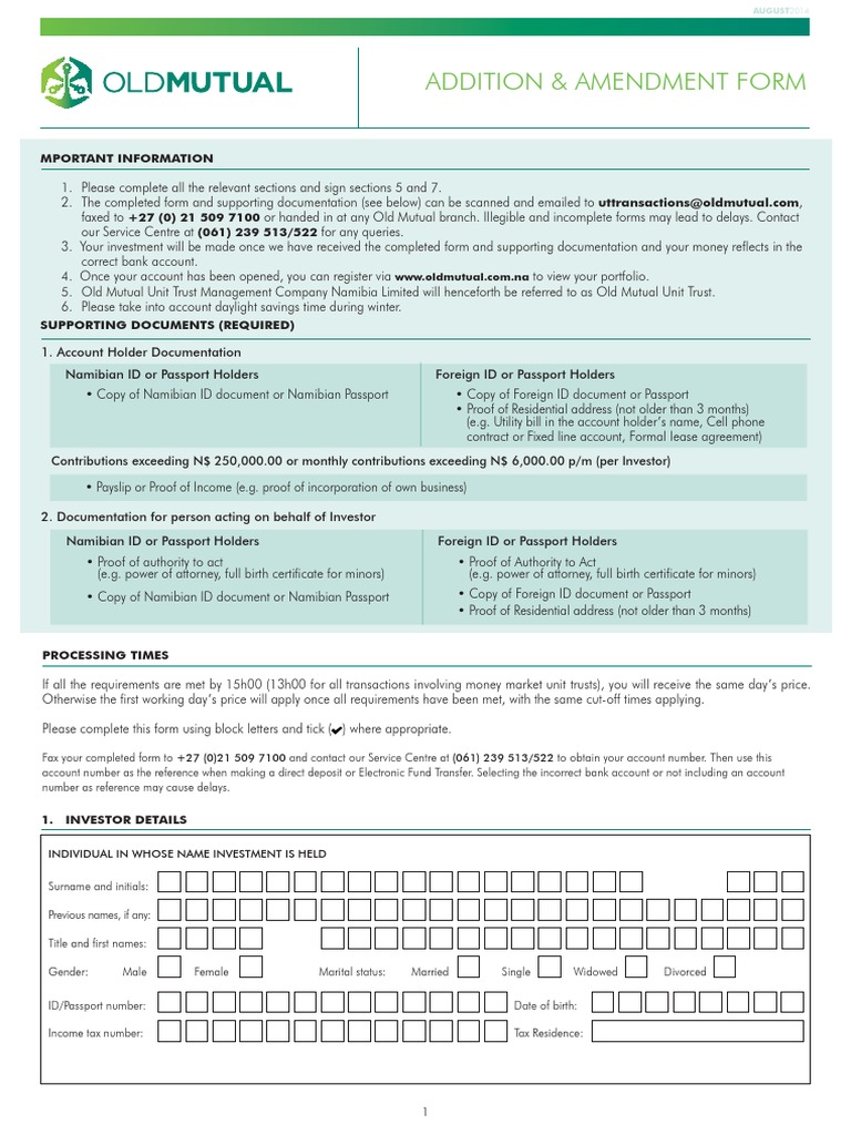 OM_UnitTrust_DO_AmendmentForm(FINAL)Electronic | PDF | Investment Fund ...