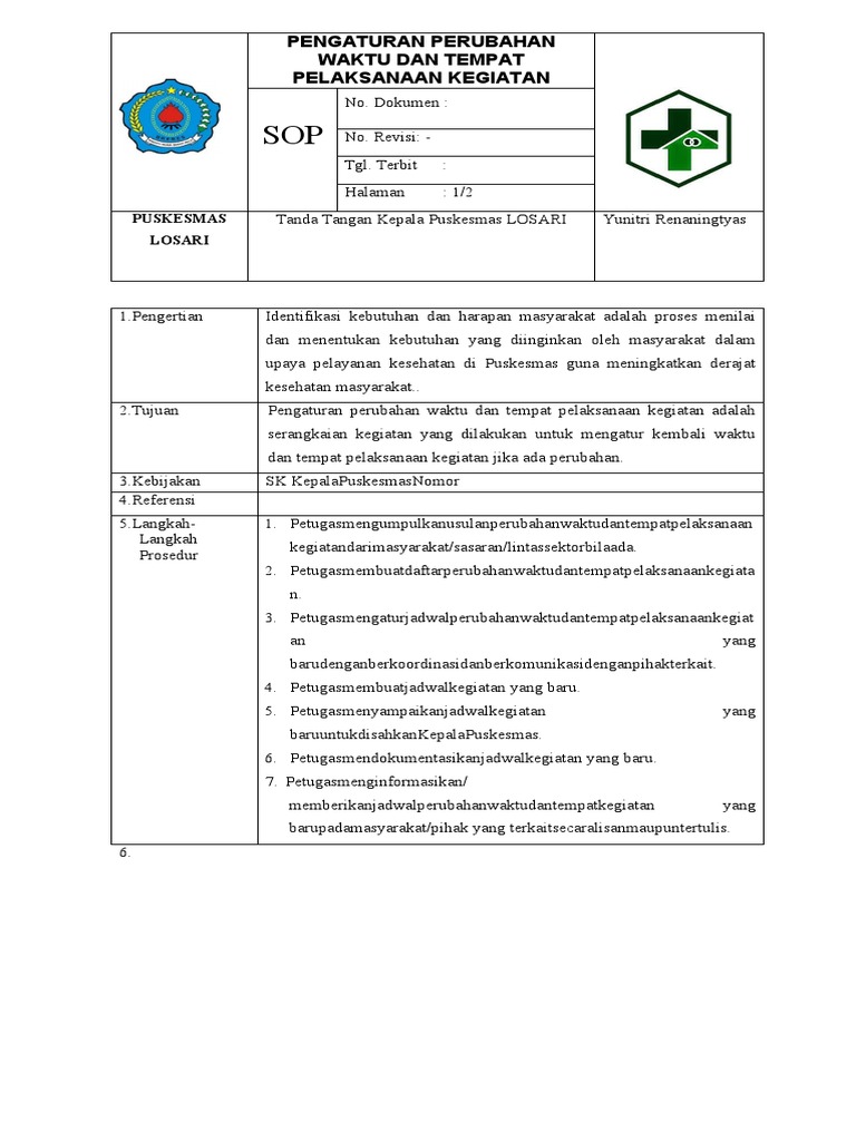 4 2 3 6 Sop Perubahan Jadwal Pdf