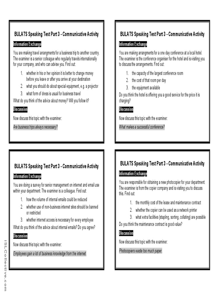 BULATS Speaking Test Part 3 - Communicative Activity | PDF